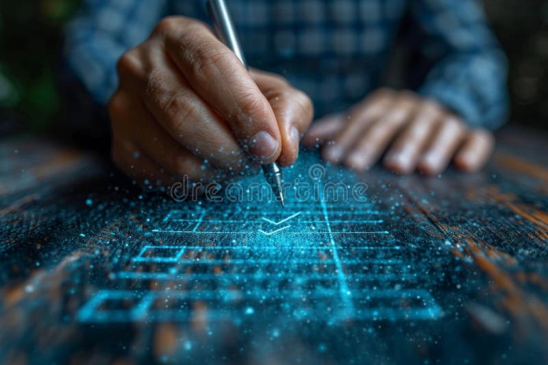 The Businessman Puts a Check Mark in the Field in the List Displayed on ...