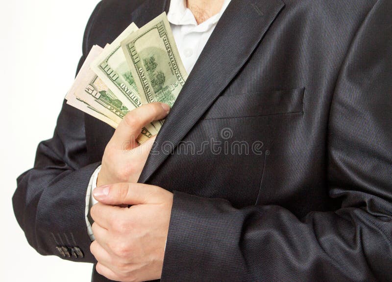 Businessman Putting Money in Suit Jacket Pocket Stock Photo - Image of ...