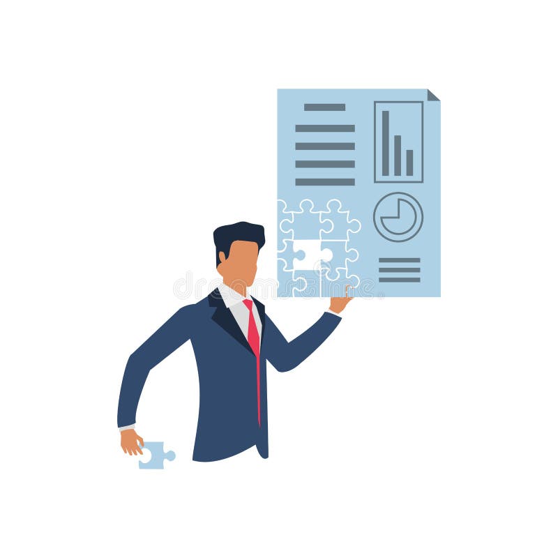 Businessman with Puzzle Pieces in Shape Document Statistic Stock ...