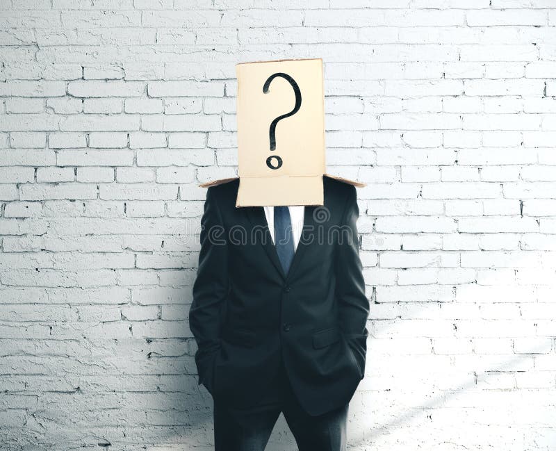 Businessman with Question Mark on Box Stock Photo - Image of consulting ...