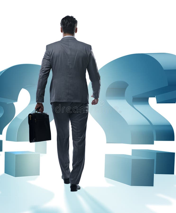 Businessman with Question Marks Isolated on White Stock Illustration ...