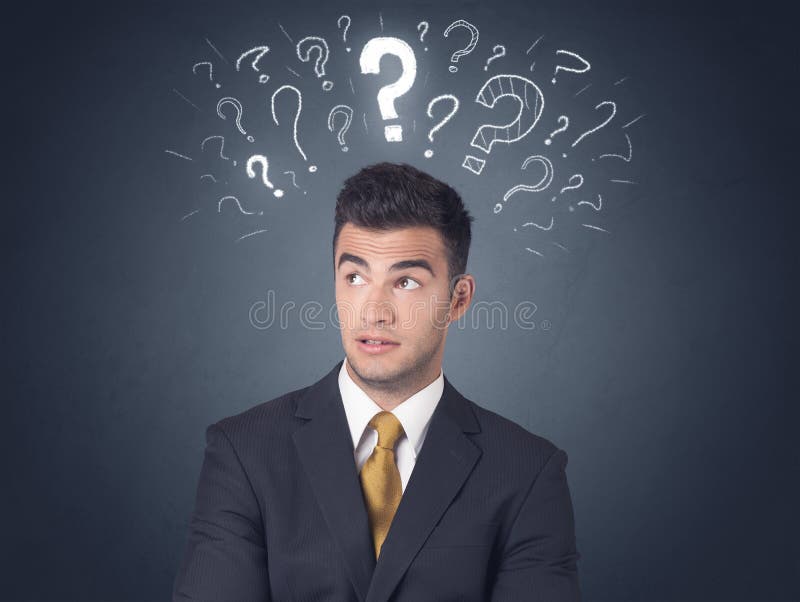 Businessman with Question Marks Stock Photo - Image of guess, creative ...