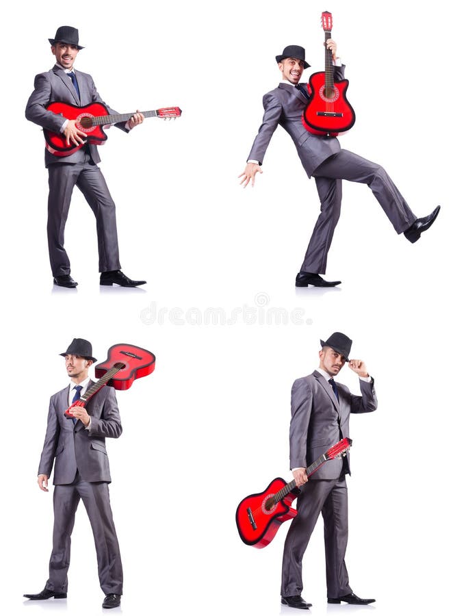 The Businessman Quitar Player Isolated on White Stock Photo - Image of ...