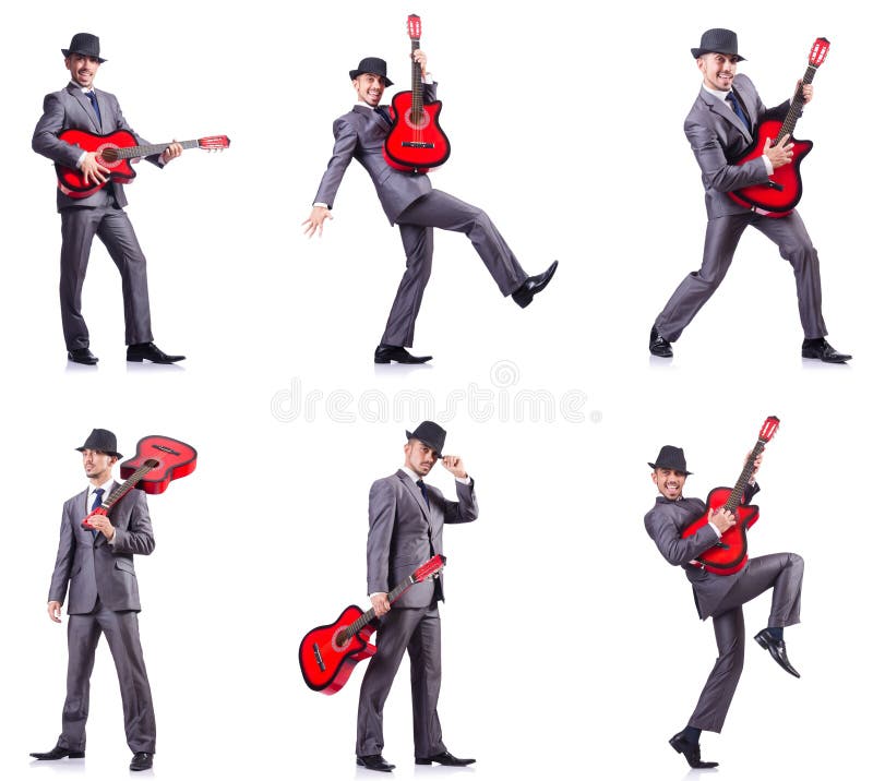 The Businessman Quitar Player Isolated on White Stock Image - Image of ...