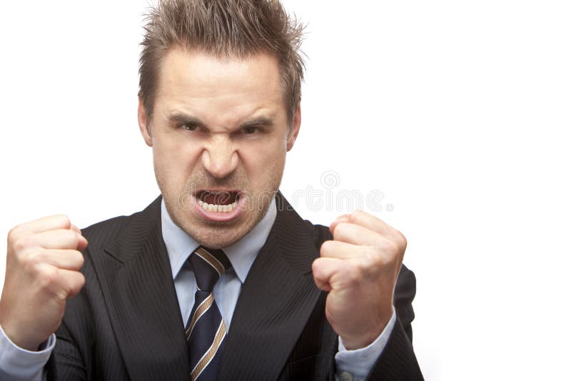 Mean Angry Businessman Fist Isolated on White Stock Photo - Image of ...