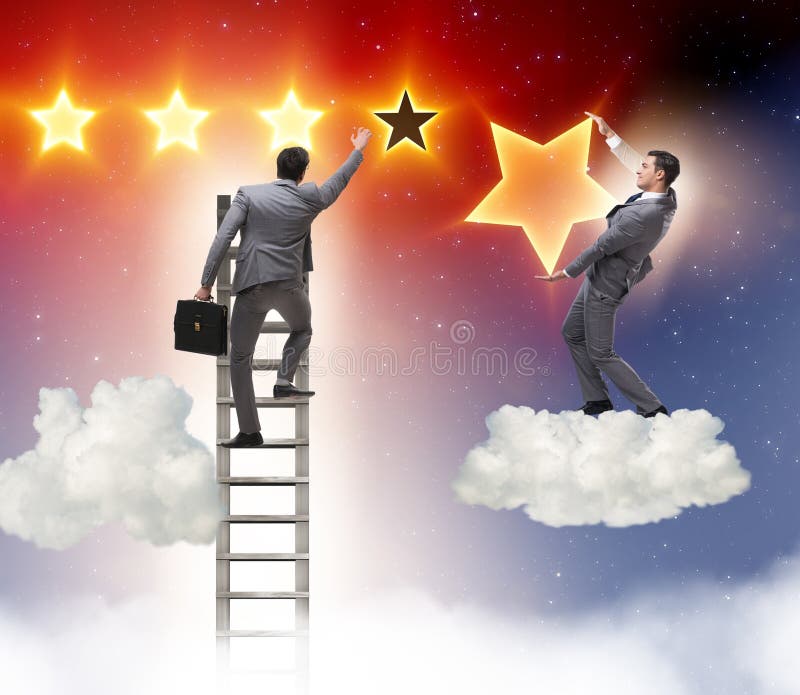 Businessman Reaching Out for Stars Stock Photo - Image of ladder ...