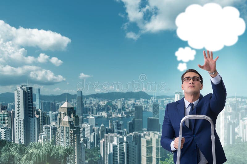 The Businessman Reaching Out To Callout Message Stock Photo - Image of ...