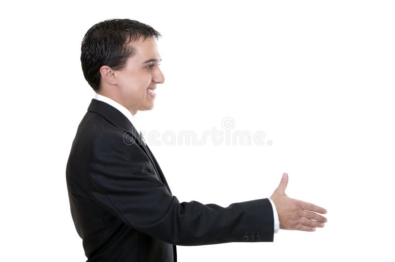 Businessman Reaching for Hand Shake Inside Corporate Building Stock ...