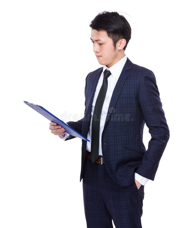 Businessman Read the Message on Clipboard Stock Image - Image of ...