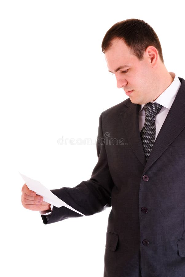 Businessman read paper stock photo. Image of innovation - 12876610