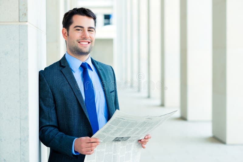 Businessman Reading Business Newspaper Stock Photo - Image of european ...