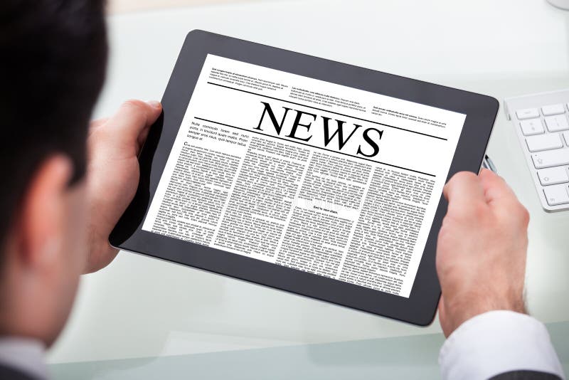 Digital Tablet Internet News on Paper Newspaper Stock Image - Image of ...