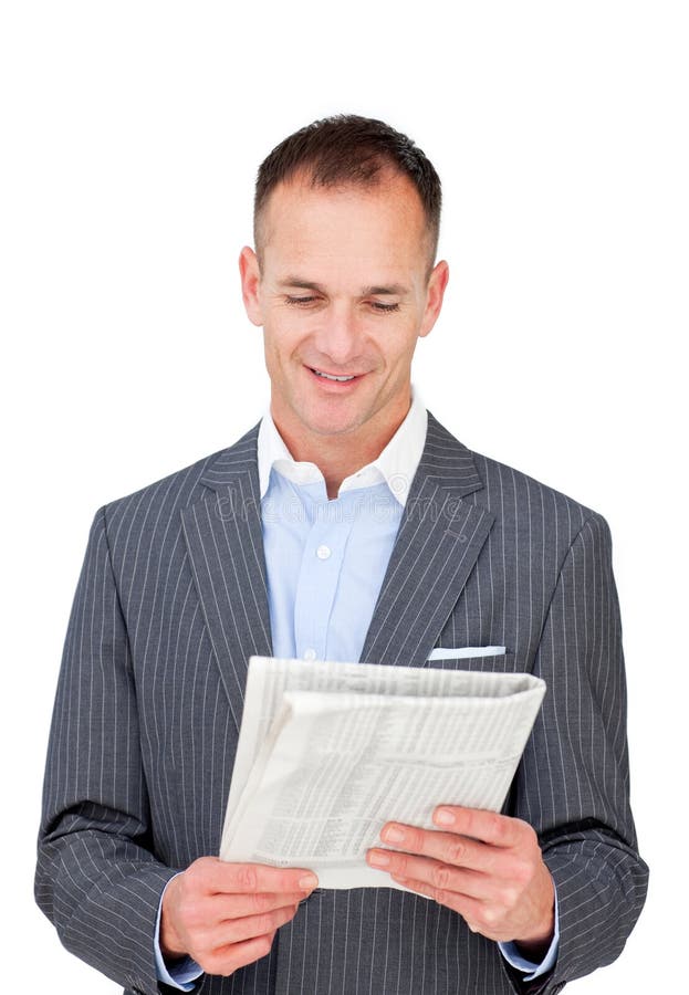 Businessman Reading Newspaper Stock Photo - Image of business, looking ...