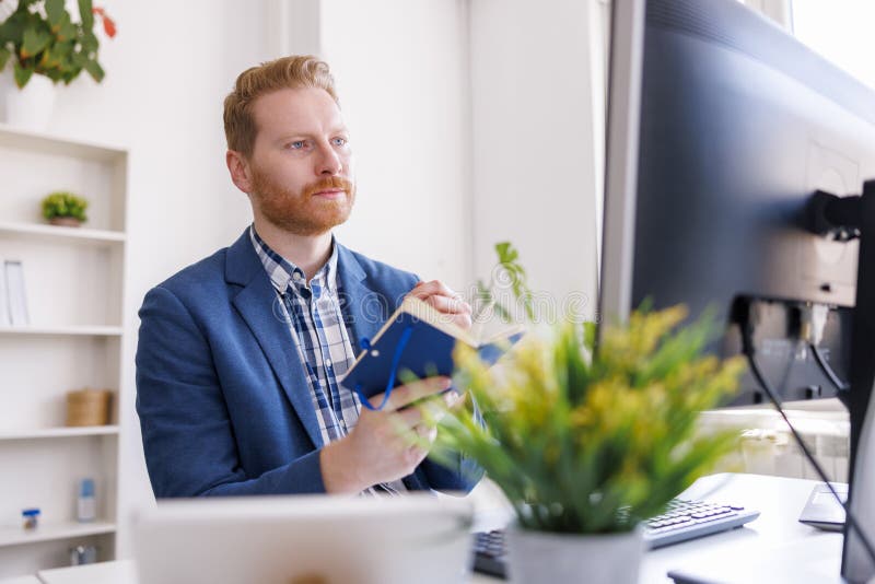 Businessman Reading Notes in Planner while Working Stock Image - Image ...