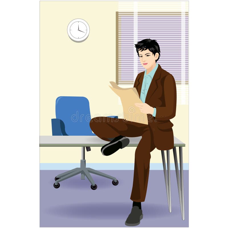 Businessman reading paper stock vector. Illustration of male - 11988627