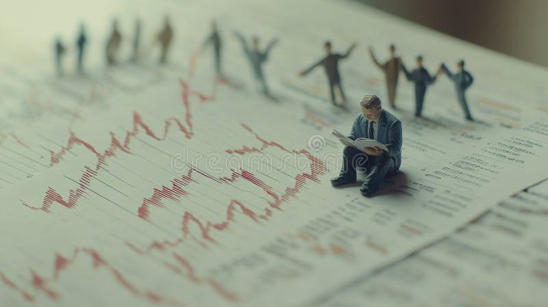 Businessman Reading Report on Financial Trends with Graph Background ...