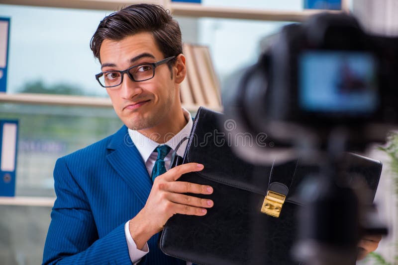 The Businessman Recording a Video for Vlog Stock Photo - Image of happy ...