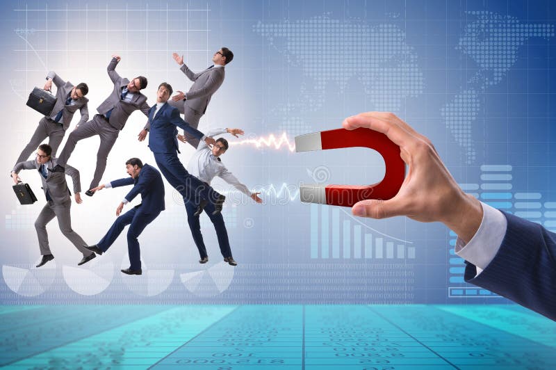 The Businessman in Recruitment Concept with Horseshoe Magnet Stock ...