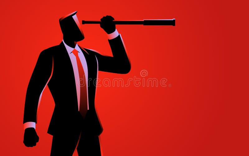 Businessman Red Pose Telescope Stock Vector - Illustration of telescope ...