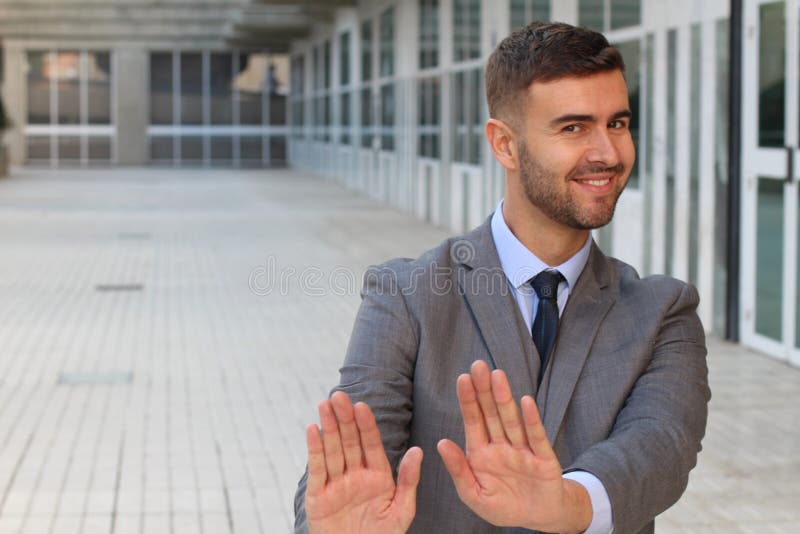 Businessman Rejecting Something with Inappropriate Hand Gesture Stock ...