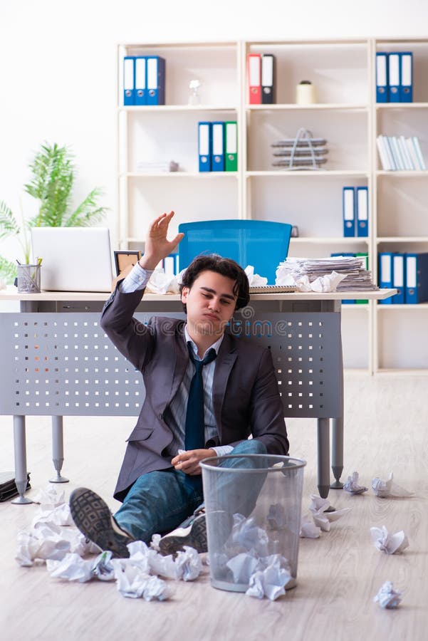 Businessman Rejecting New Ideas with Lots of Papers Stock Photo - Image ...