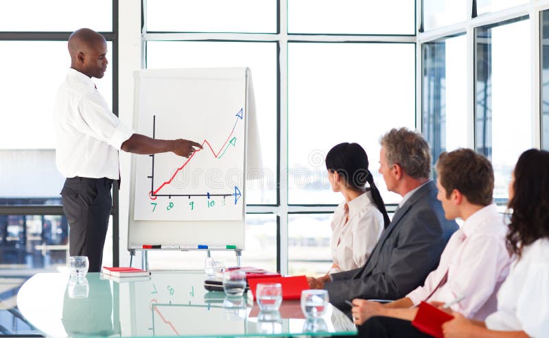 Businessman Reporting To Graphs To His Team Stock Image - Image of ...
