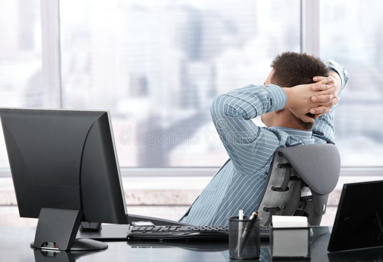 Businessman Resting at Desk Stock Image - Image of computer, office ...
