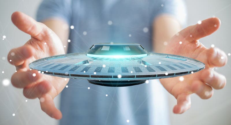 Businessman with Retro UFO Spaceship 3D Rendering Stock Illustration ...