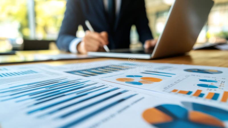 Businessman Reviewing Financial Data and Charts Stock Illustration ...