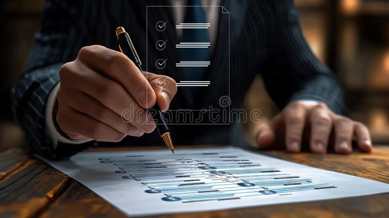 A Businessman Reviewing Tasks with a Digital Checklist on Paper Stock ...