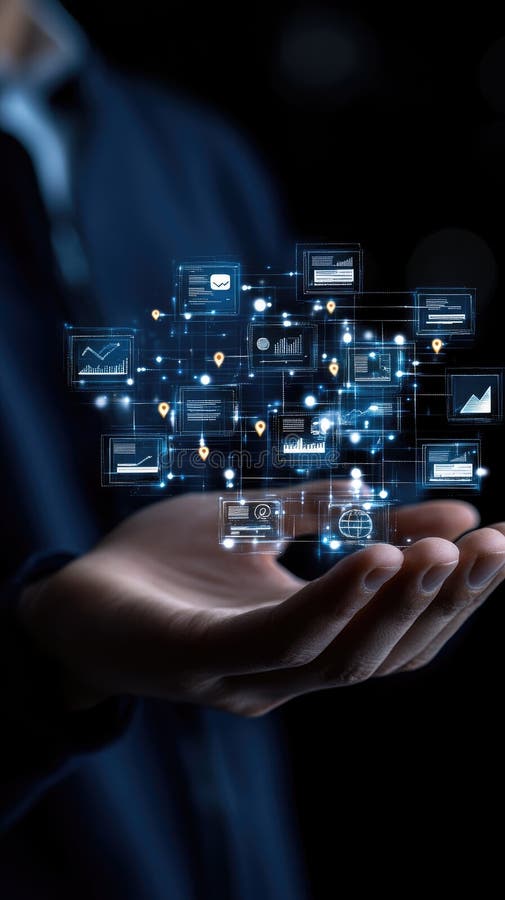 Businessman Reviews Documents with a Virtual Check Mark, Highlighting ...