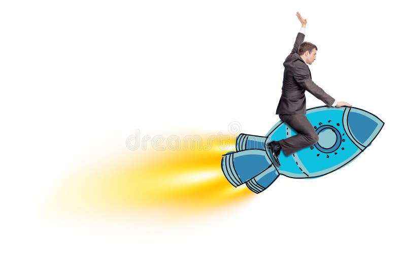 Businessman Riding Blue Rocket Stock Image - Image of professional ...