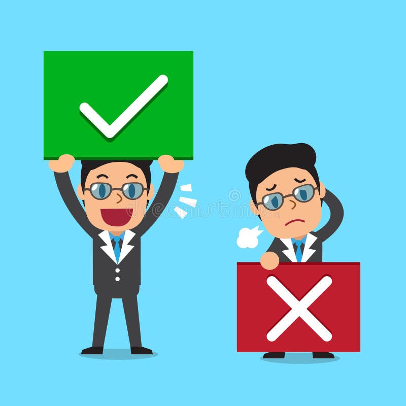 Businessman with Right and Wrong Signs Stock Vector - Illustration of ...