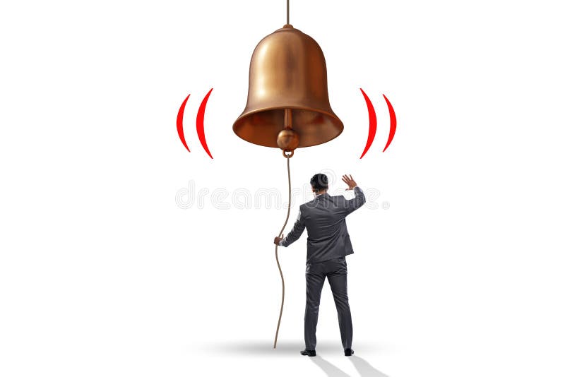 Businessman Ringing the Bell in Case of Danger Stock Photo - Image of ...
