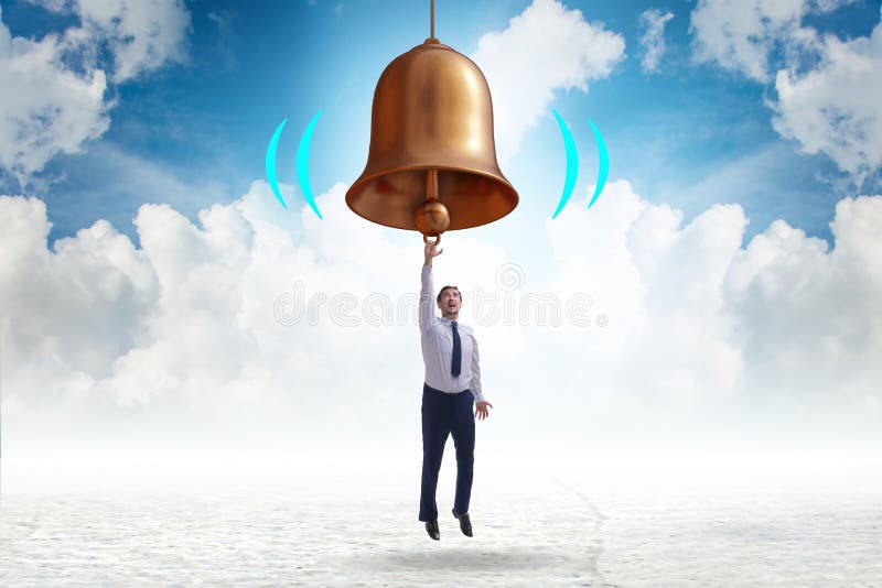 Businessman Ringing the Bell in Case of Danger Stock Photo - Image of ...