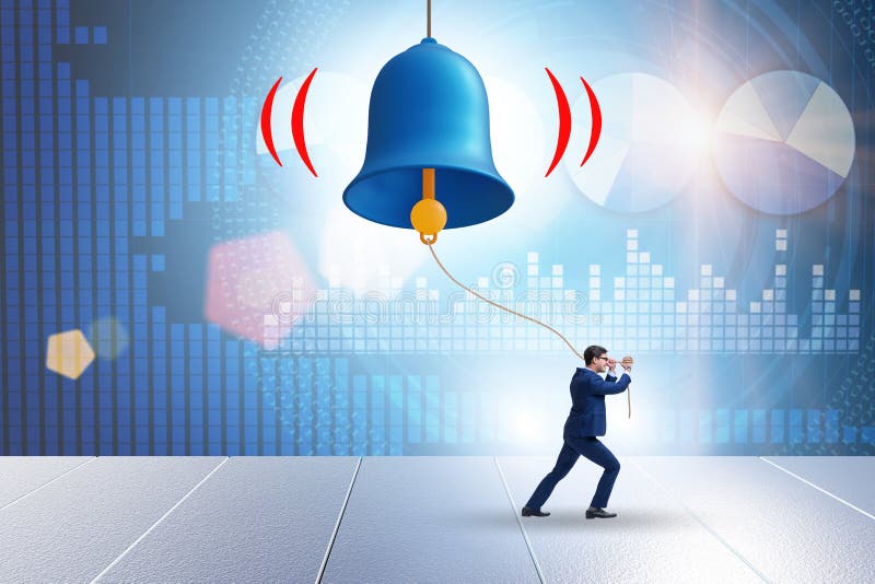 Businessman Ringing the Bell in Case of Danger Stock Image - Image of ...