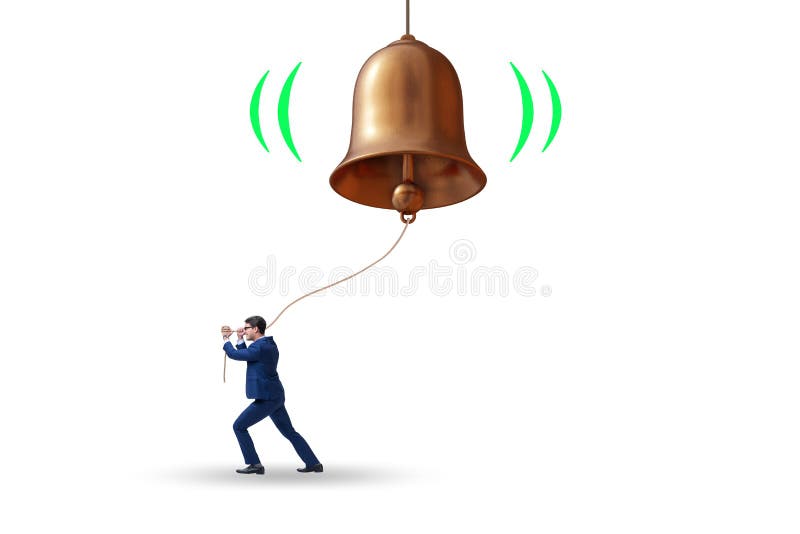Businessman Ringing the Bell in Case of Danger Stock Photo - Image of ...
