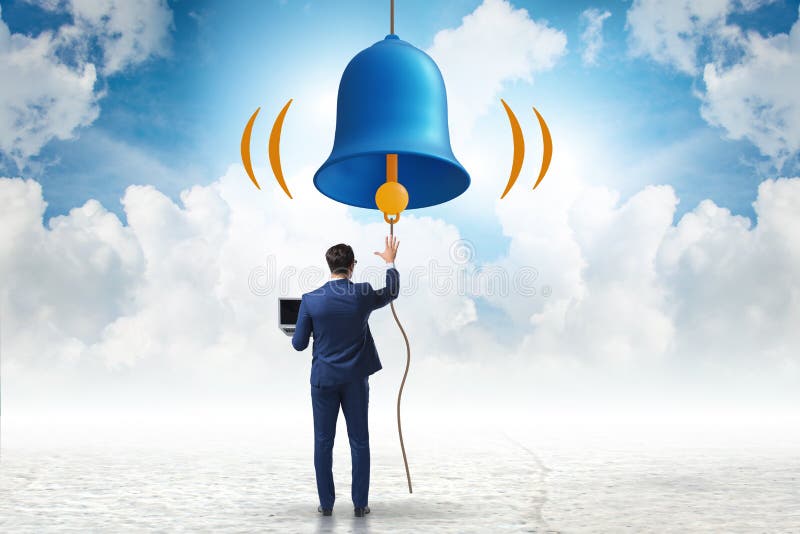 Businessman Ringing the Bell in Case of Danger Stock Photo - Image of ...