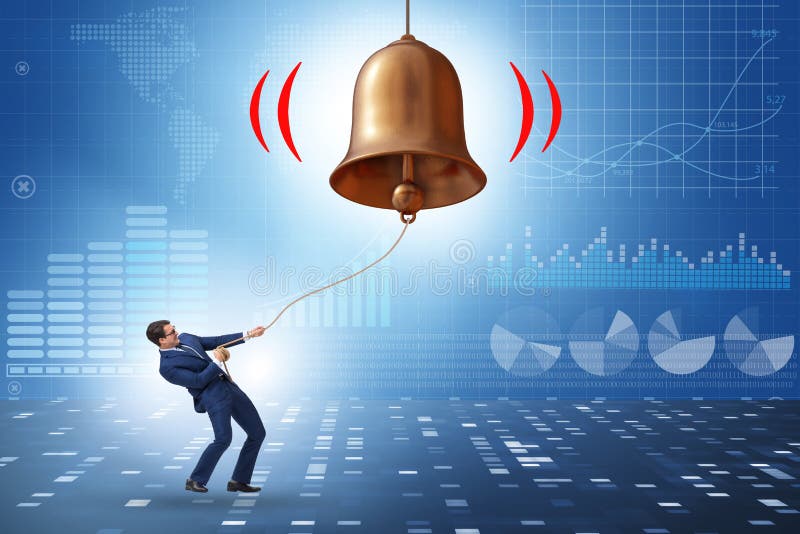 Businessman Ringing the Bell in Case of Danger Stock Photo - Image of ...