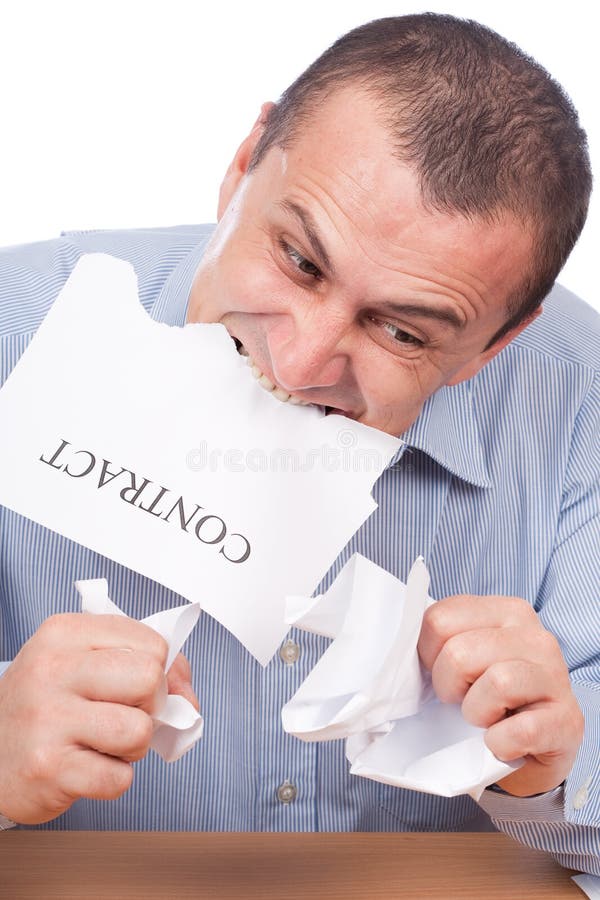 Businessman Ripping Apart Contract with His Teeth Stock Image - Image ...