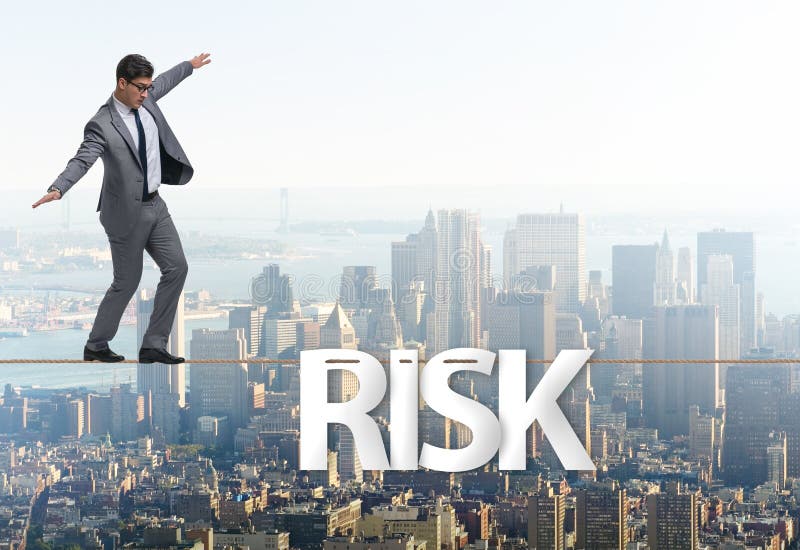 Businessman in Risk Concept Walking on Tight Rope Stock Illustration ...