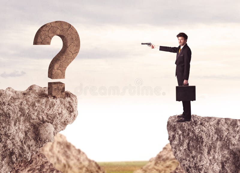 Businessman on Rock Mountain with a Question Mark Stock Image - Image ...