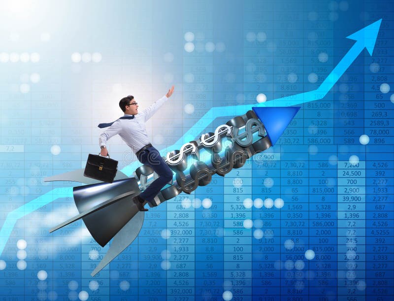 Businessman on Rocket in Trading Concept Stock Photo - Image of manager ...