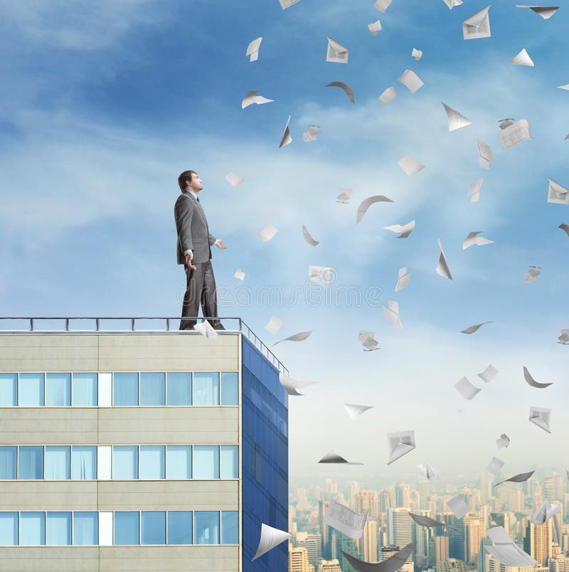 Businessman in the End of Documents Tunnel Stock Image - Image of ...