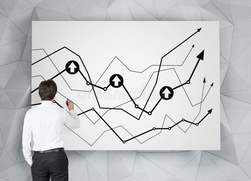 Businessman in Room Drawing Graph Stock Photo - Image of blackboard ...