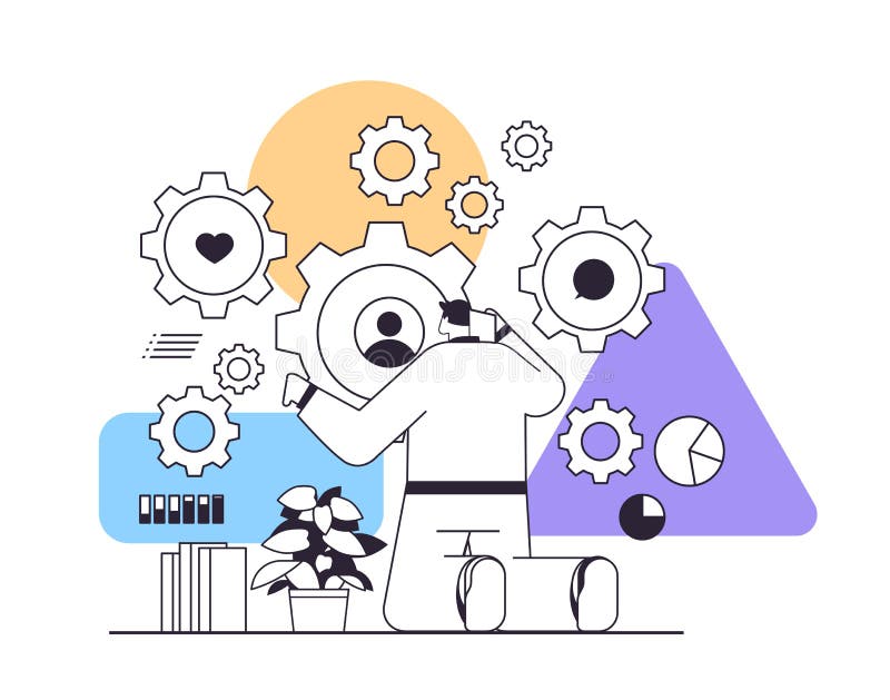 Businessman Rotating Gear Wheel Technology and Development Working ...