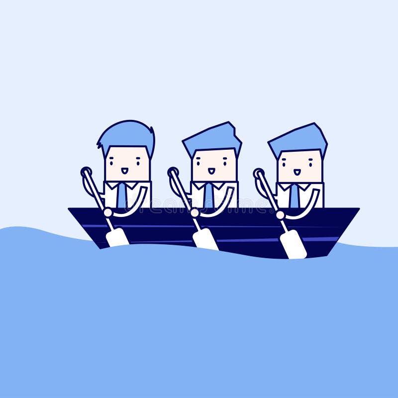 Businessman Rowing Team, Teamwork Concept. Cartoon Character Thin Line ...