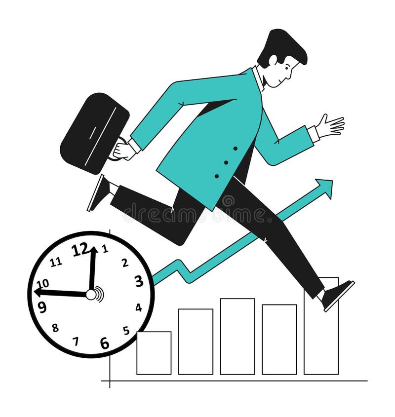 Businessman Run on Growth Chart. Hurrying Man with Briefcase Stock ...