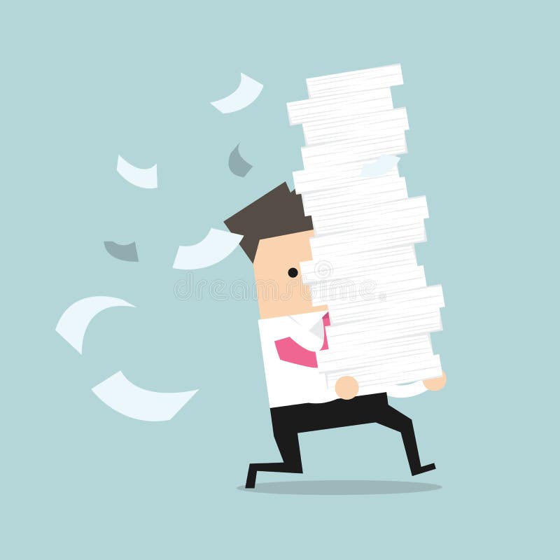 Businessman Run Holding a Lot of Papers in His Hands Stock Vector ...