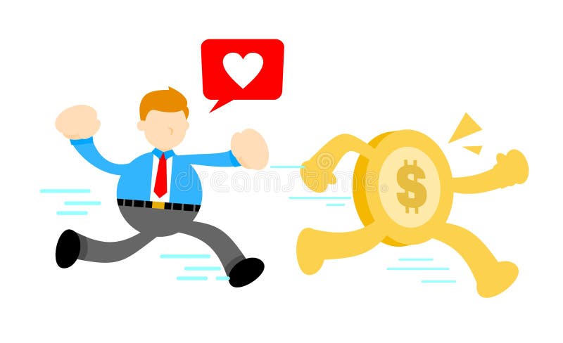 Businessman Run for Gold Coin Money Dollar Cartoon Doodle Flat Design ...
